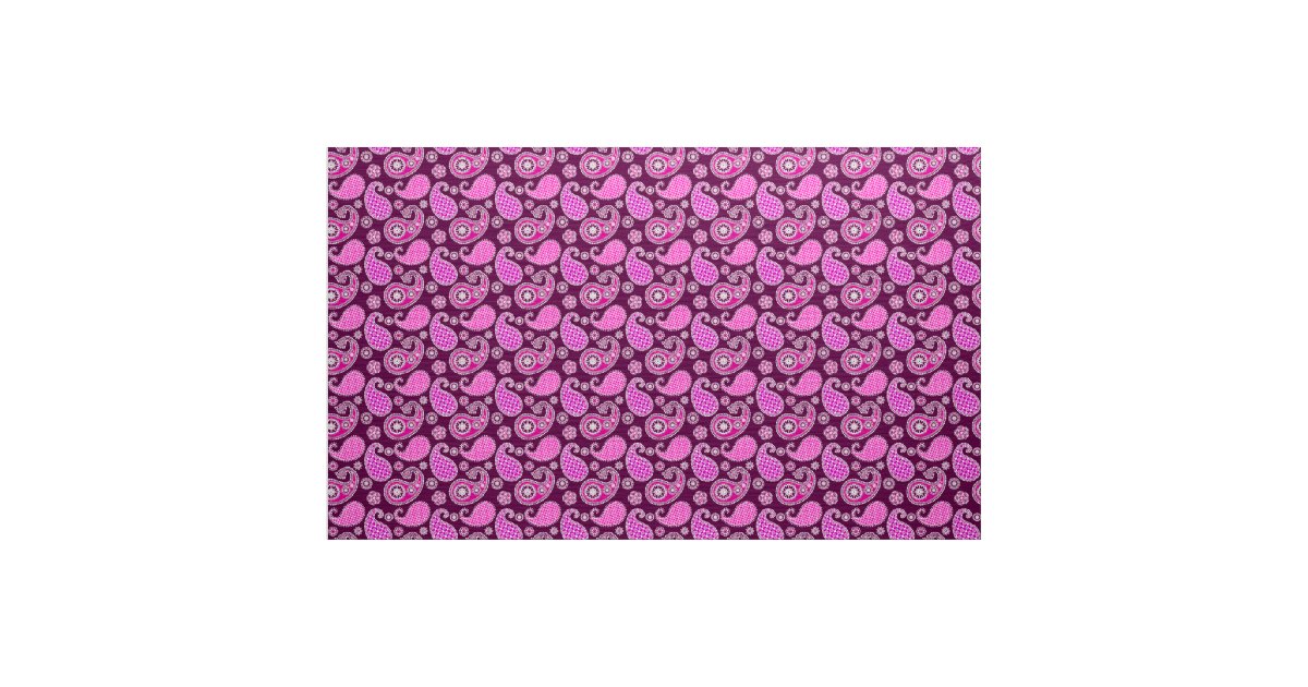 Paisley pattern, fuchsia pink, purple and white fabric | Zazzle