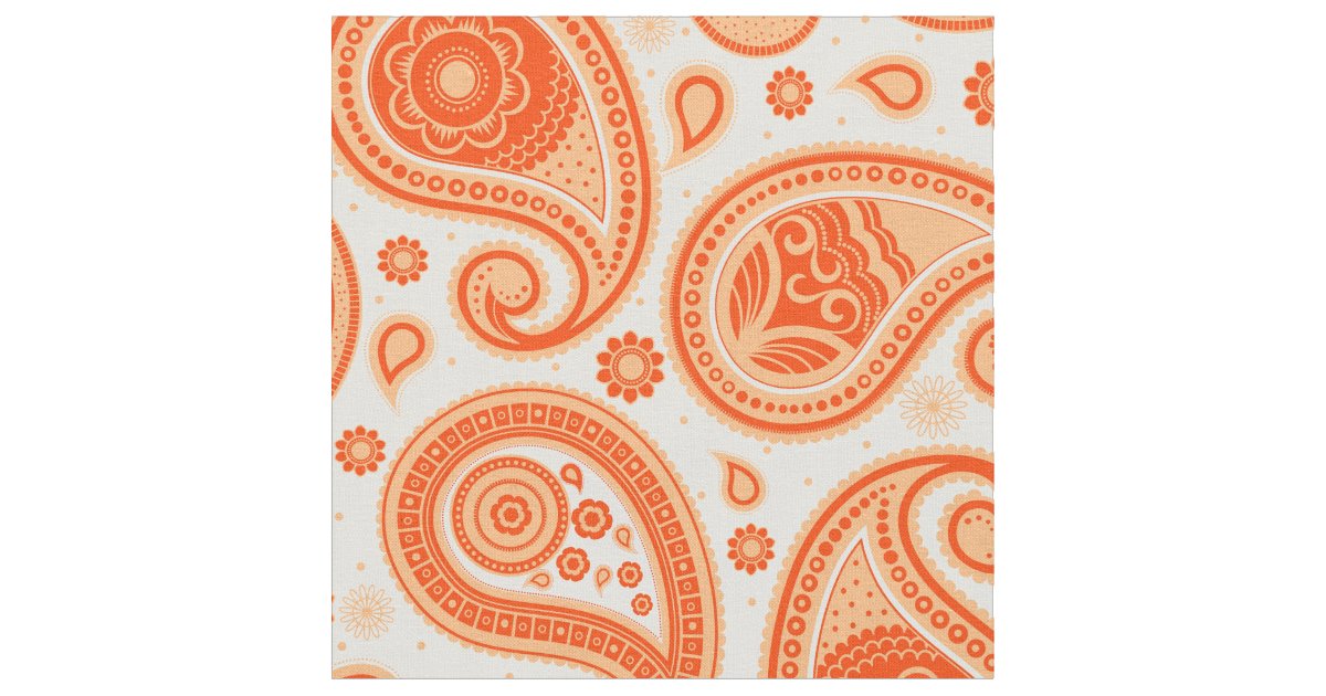 Paisley pattern orange color fabric | Zazzle