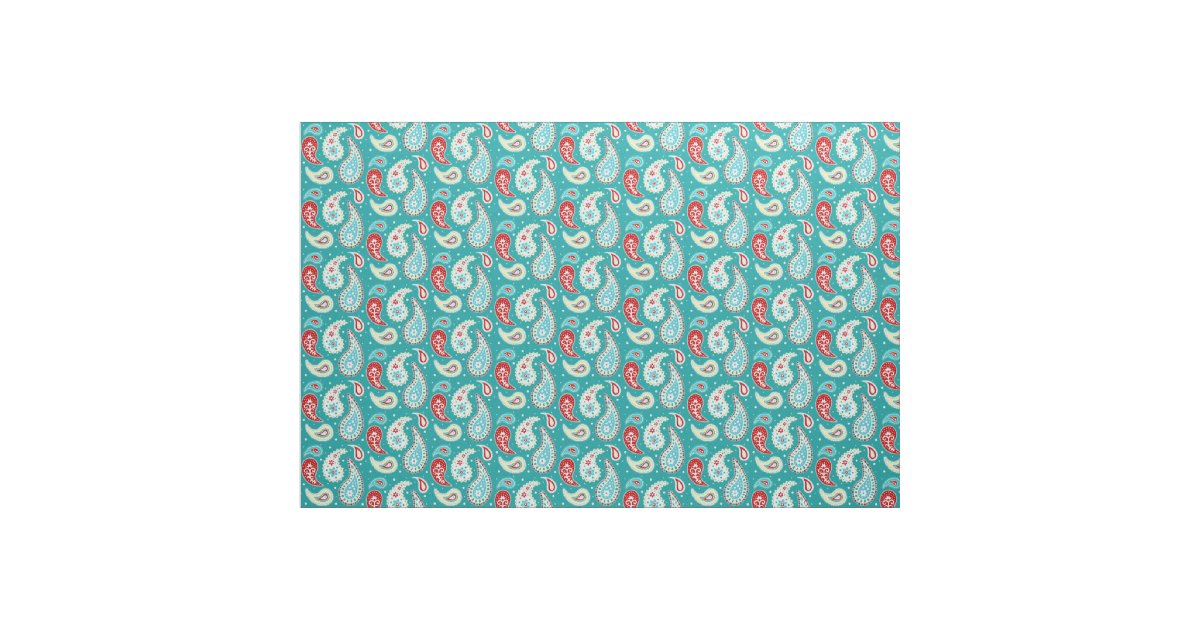 Paisley Pattern Red Yellow Teal Fabric | Zazzle
