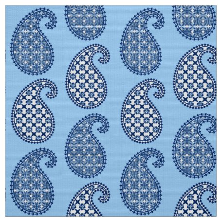Elegant dark blue paisley pattern fabric | Zazzle