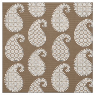 White And Tan Paisley Pattern Fabric | Zazzle