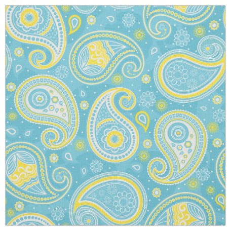 Blue and Yellow Paisley Pattern Fabric | Zazzle.com
