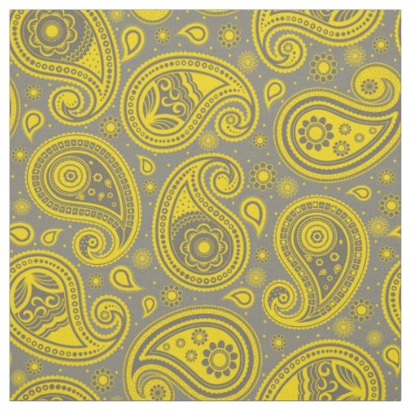 Paisley pattern yellow and grey fabric | Zazzle