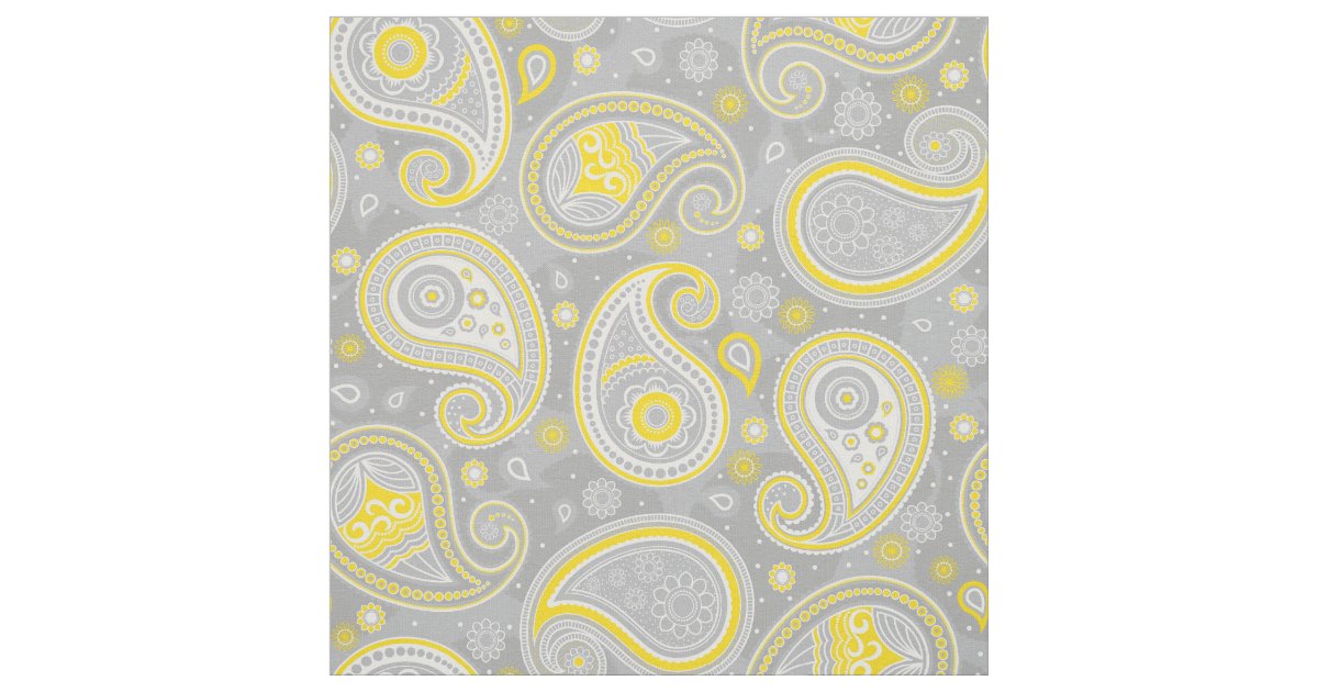 Paisley pattern yellow and grey fabric | Zazzle