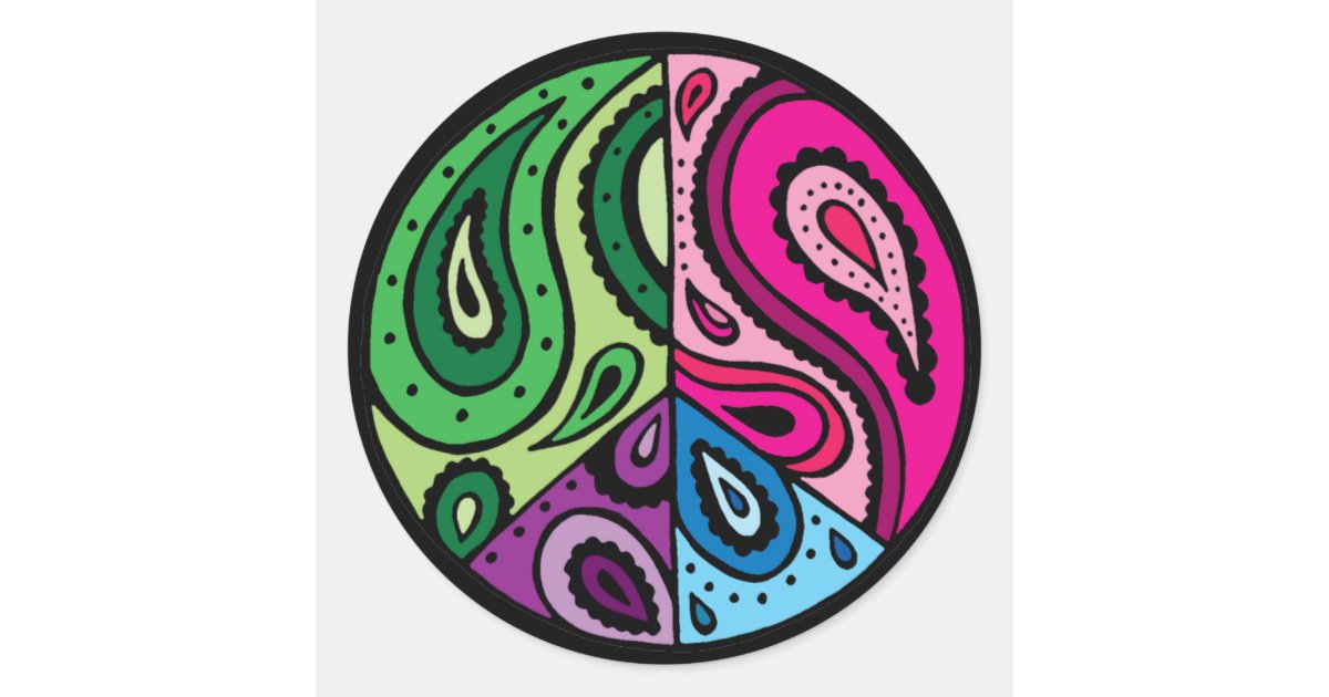 Paisley Peace Black Stickers | Zazzle