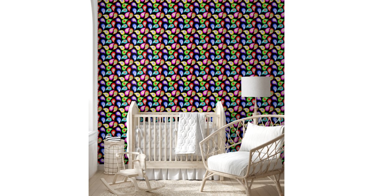 Paisley Peace Signs and Flowers on Black Wallpaper | Zazzle