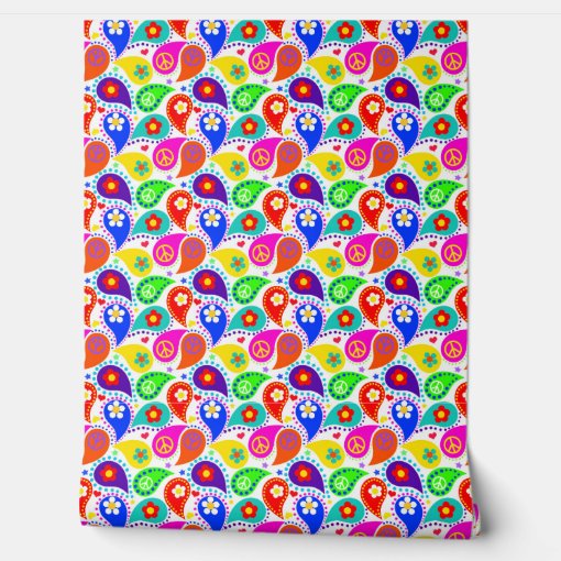 Paisley Peace Signs Flowers Bright and Beautiful Wallpaper | Zazzle