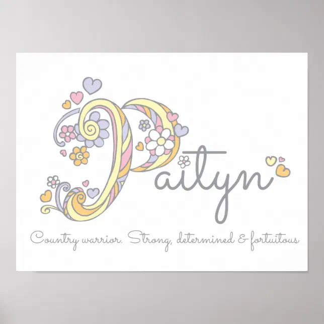 Paityn monogram art girls name and meaning poster | Zazzle