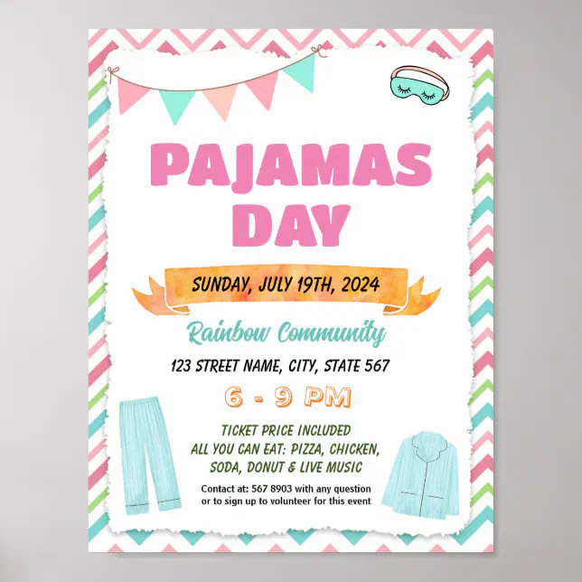 Pajama day flyer poster template | Zazzle