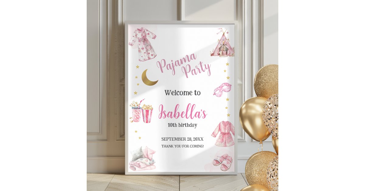 Pajama Party Sleepover Party Poster Welcome Sign | Zazzle