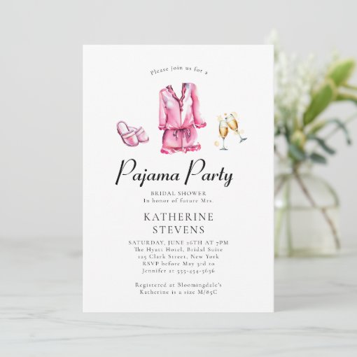 Pajama Party Slumber PJ Champagne Bridal Shower Invitation | Zazzle