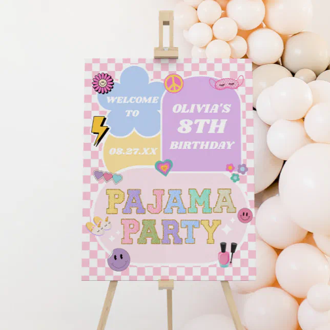Pajama Preppy Patch Birthday Party Welcome Sign | Zazzle