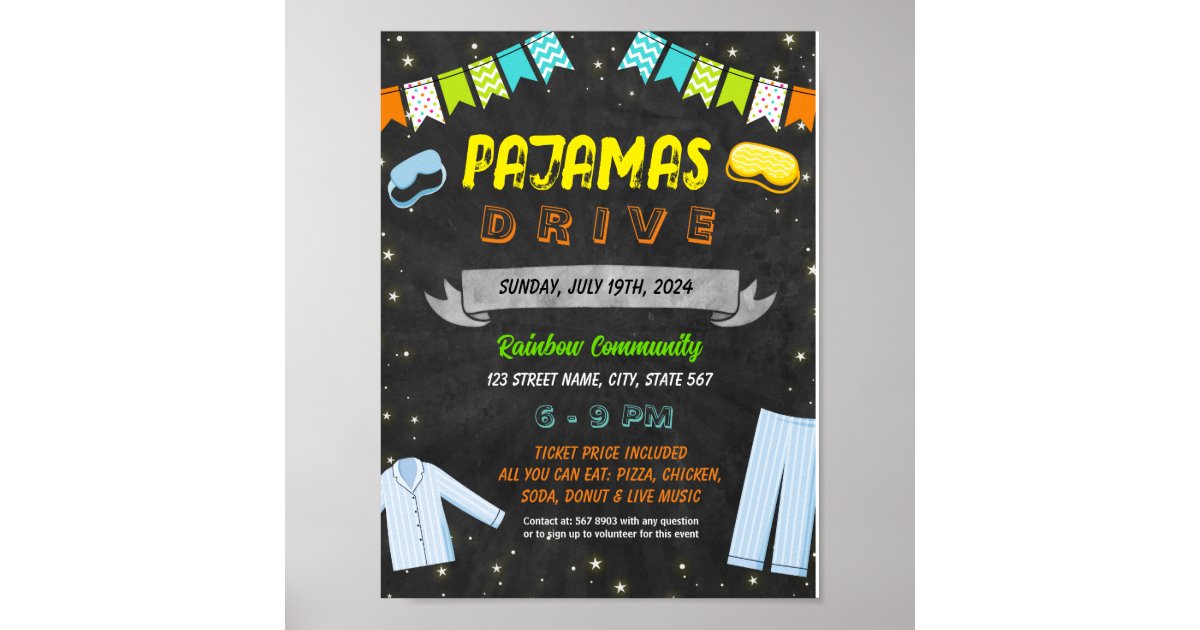 Pajamas drive event template poster | Zazzle