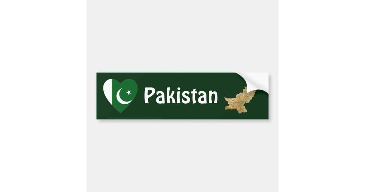 Pakistan Flag Heart + Map Bumper Sticker | Zazzle