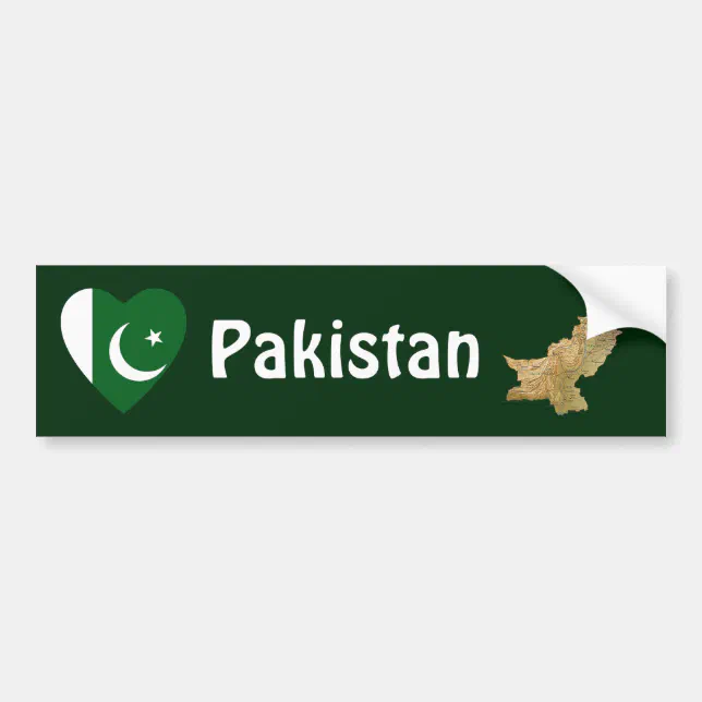 Pakistan Flag Heart + Map Bumper Sticker | Zazzle