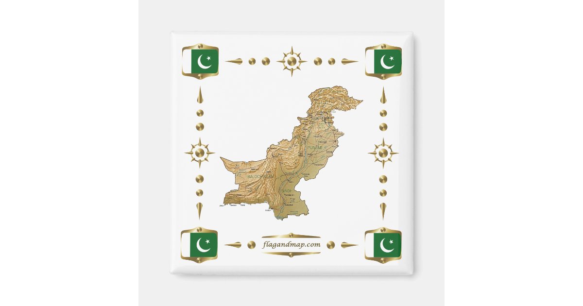 Pakistan Map + Flags Magnet | Zazzle