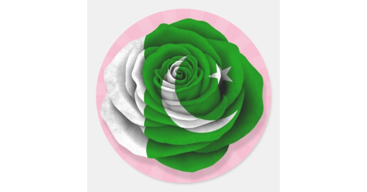 Pakistani Rose Flag on Pink Classic Round Sticker | Zazzle