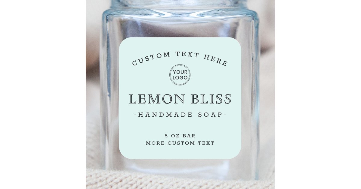 Pale aqua blue custom logo square product labels | Zazzle