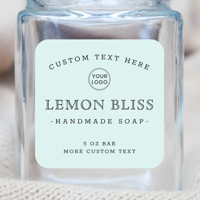 Pale aqua blue custom logo square product labels | Zazzle