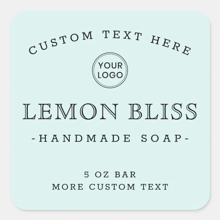 Pale aqua blue custom logo square product labels | Zazzle