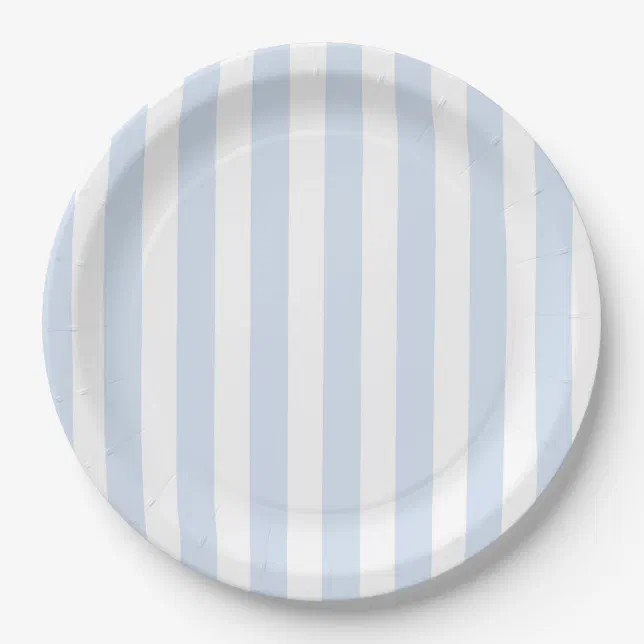 Pale blue and white candy stripes paper plates | Zazzle