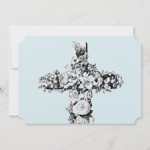 Pale Blue Floral Cross Catholic Wedding Invitation | Zazzle