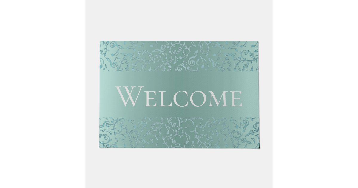 Pale Blue Green Music Notes Welcome Mat | Zazzle.com