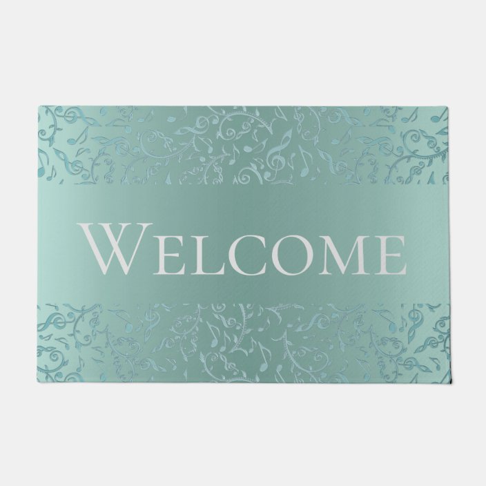 Pale Blue Green Music Notes Welcome Mat | Zazzle.com