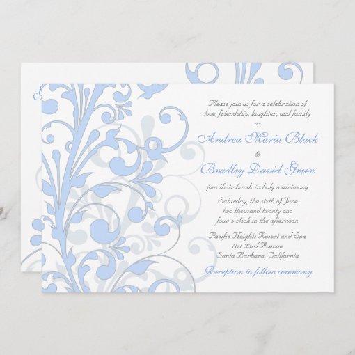 Pale Blue, Grey, & White Wedding Invitation | Zazzle