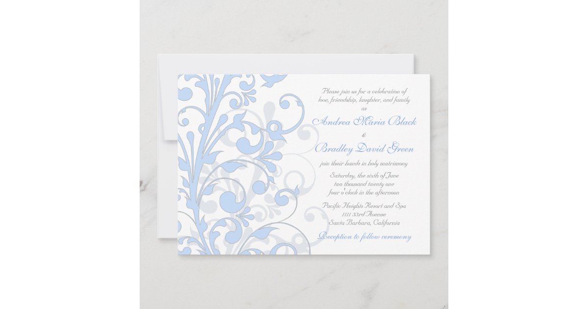 Pale Blue, Grey, & White Wedding Invitation | Zazzle