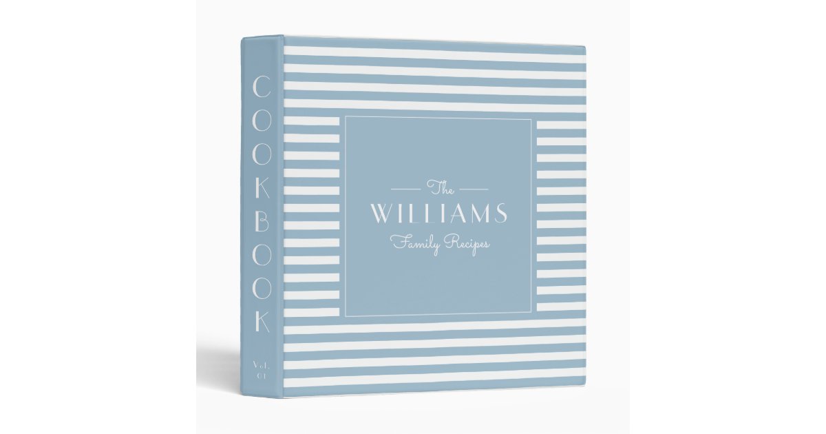 Pale Blue Modern Striped Family Recipe Cookbook 3 Ring Binder | Zazzle