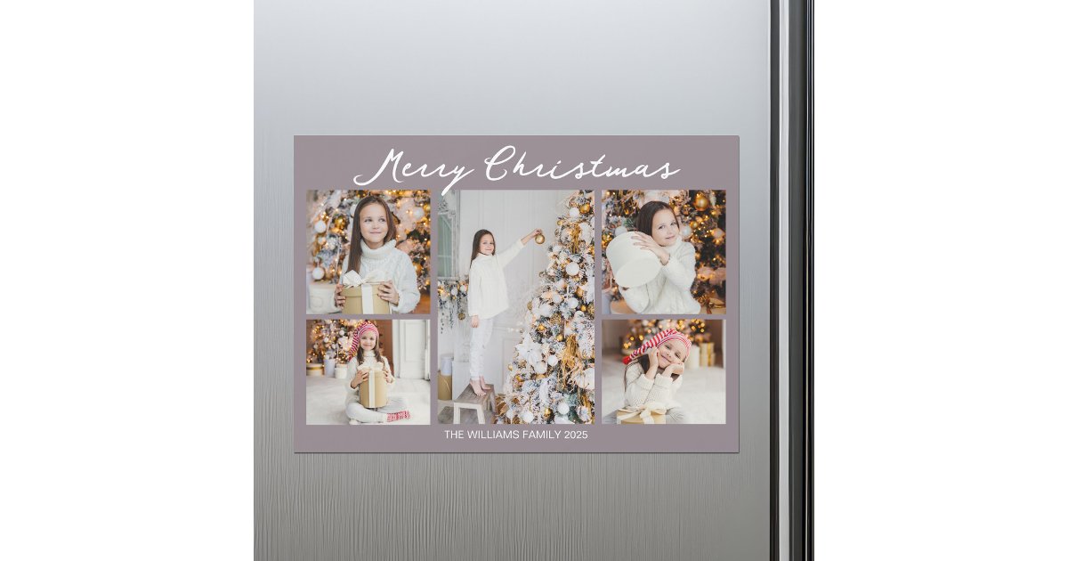 Pale Mauve Merry Christmas Photo Magnet Card | Zazzle
