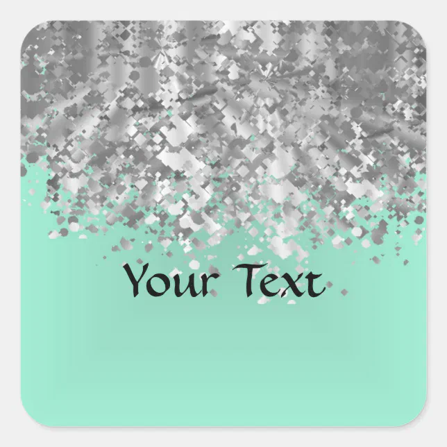 Pale mint green and faux glitter personalized square sticker | Zazzle