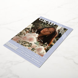 Pale Periwinkle Silver Lines Photo Graduation Foil Invitation | Zazzle