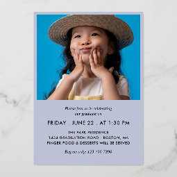 Pale Periwinkle Silver Lines Photo Graduation Foil Invitation | Zazzle