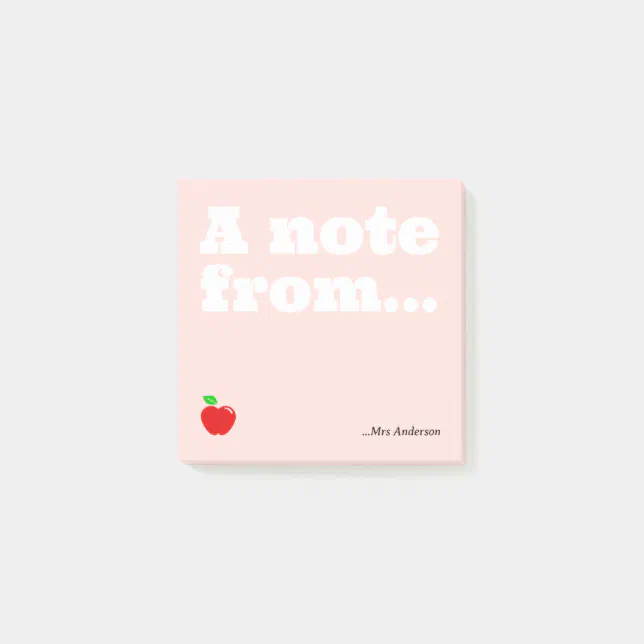 Pale Pink a note from Teachers Apple Custom 3x3 | Zazzle