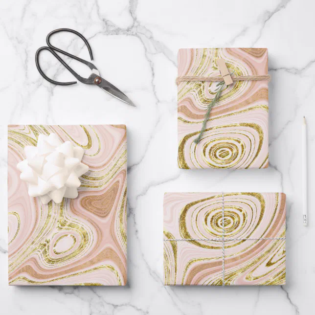 Pale Pink and Gold Marble Look Wrapping Paper Sheets | Zazzle