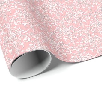 Pale Pink and White Floral Damask Pattern Wrapping Paper | Zazzle
