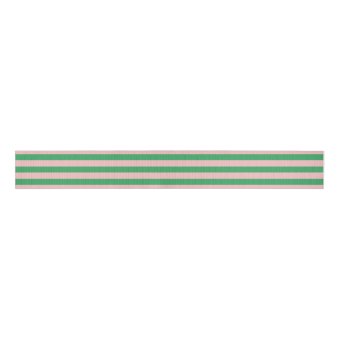 Pale Pink & Green Striped | Any Length | Grosgrain Ribbon | Zazzle