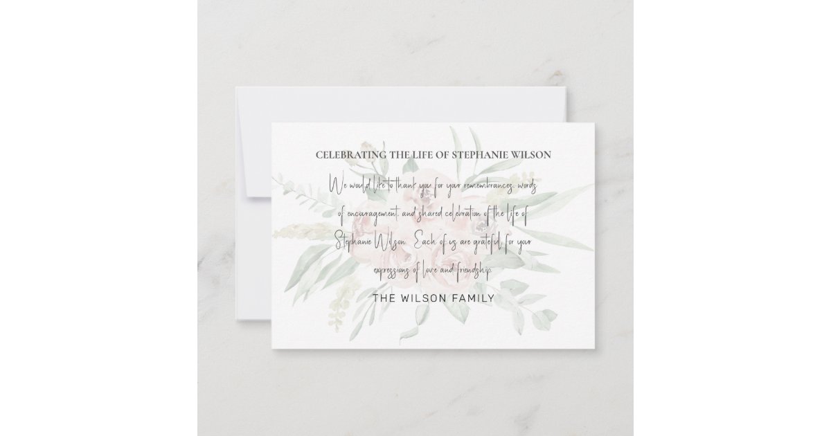 Pale Pink & Grey Funeral Bereavement Modern Font T Thank You Card | Zazzle