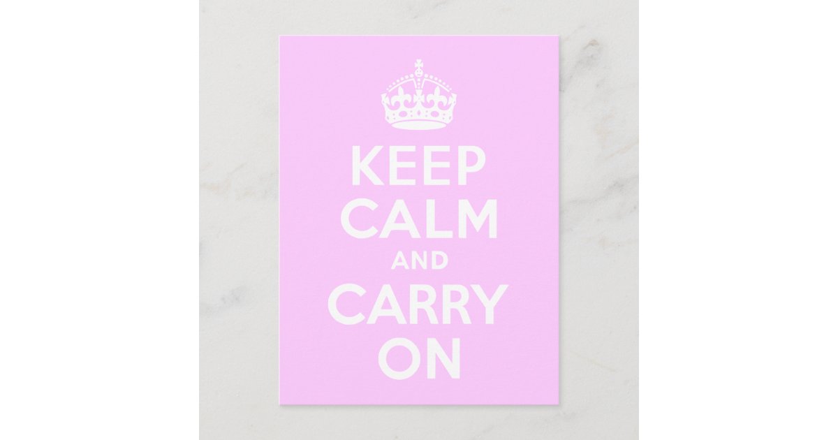 Pale Pink Keep Calm and Carry On Postcard | Zazzle