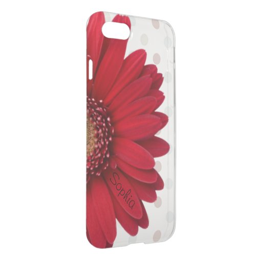 Pale Polka Dot Red Daisy Custom Name Uncommon iPhone Case | Zazzle