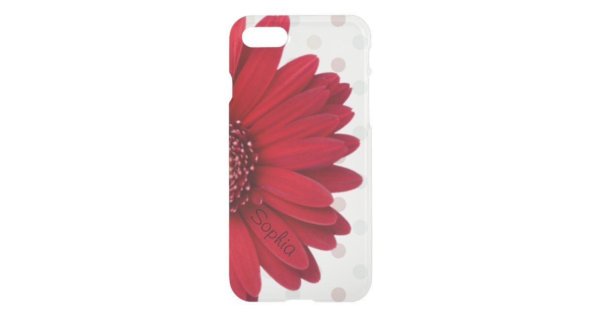 Pale Polka Dot Red Daisy Custom Name Uncommon iPhone Case | Zazzle