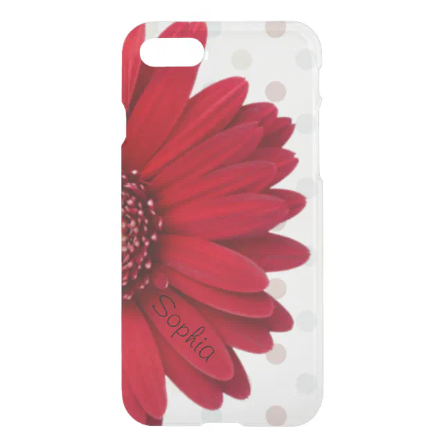 Pale Polka Dot Red Daisy Custom Name Uncommon iPhone Case | Zazzle