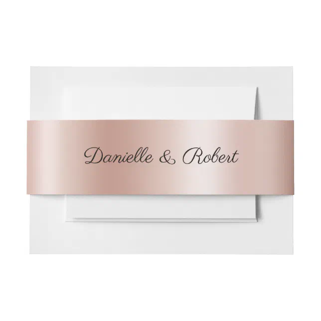 Pale Rose Gold Gradient Foil Modern Cursive Invitation Belly Band | Zazzle
