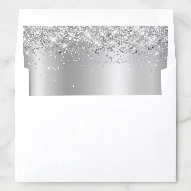 Pale Silver Ombre Foil and Sparkly Glitter Envelope Liner | Zazzle