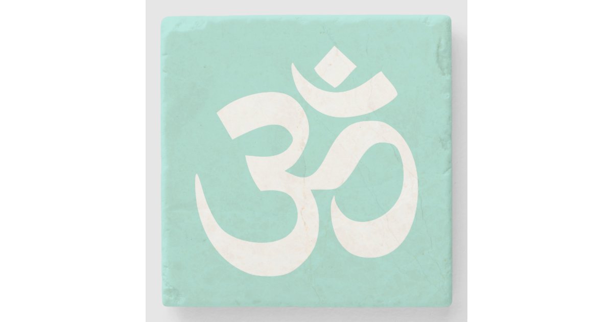 Pale Teal and White Om Symbol Stone Coaster | Zazzle