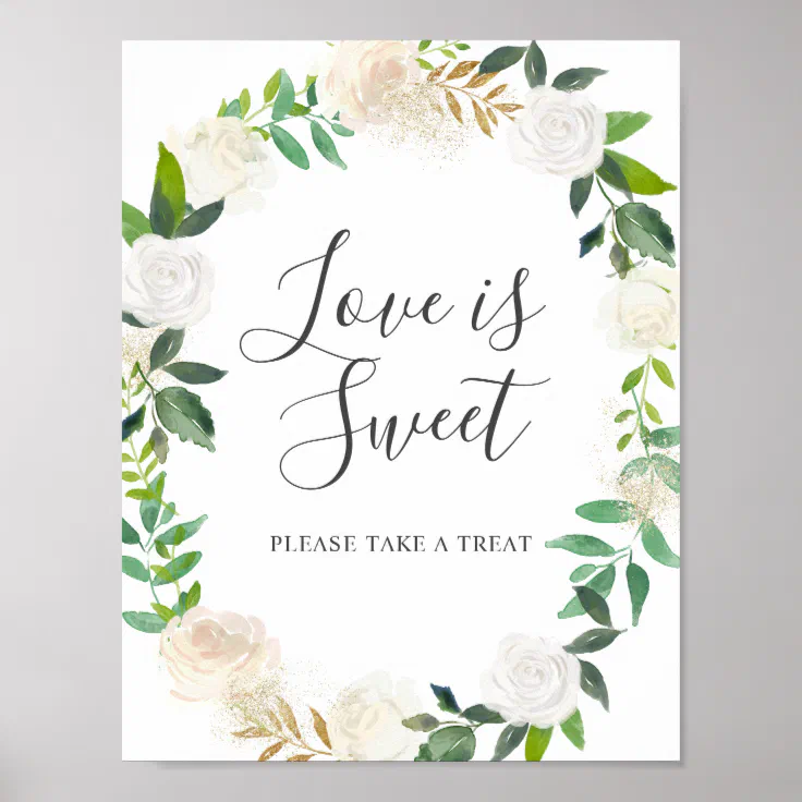 Pale Watercolor Floral Wedding Love Is Sweet Poster | Zazzle