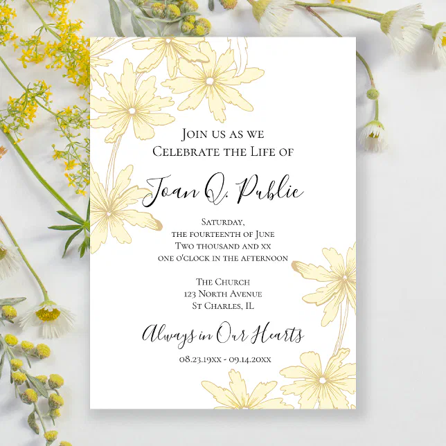 Pale Yellow Daisy Floral Celebration of Life Invitation | Zazzle