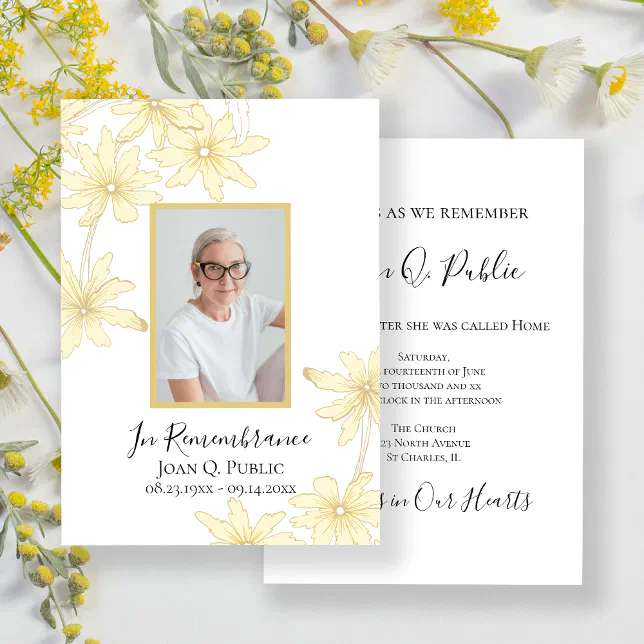 Pale Yellow Daisy Flowers Death Anniversary Invitation | Zazzle